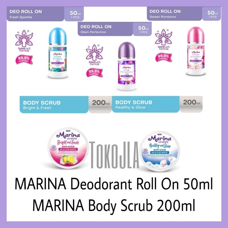 Jual Marina Deodorant Roll On 50ml / Body Scrub 200ml | Shopee Indonesia