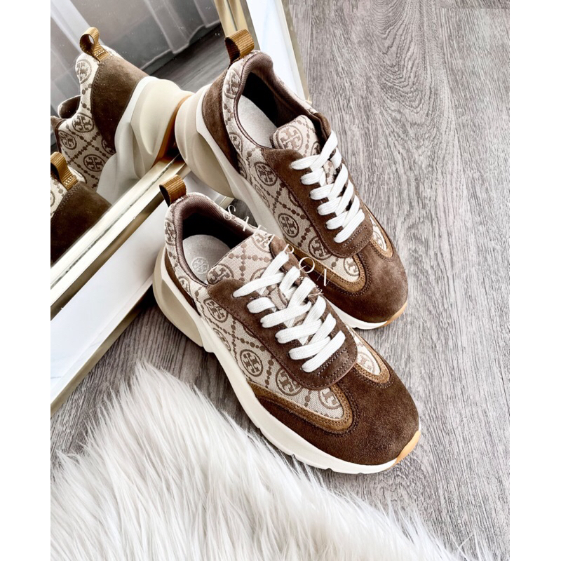 Jual Tory Burch T Monogram Good Luck Trainer Jacquard Nat Suede / Hazel ...