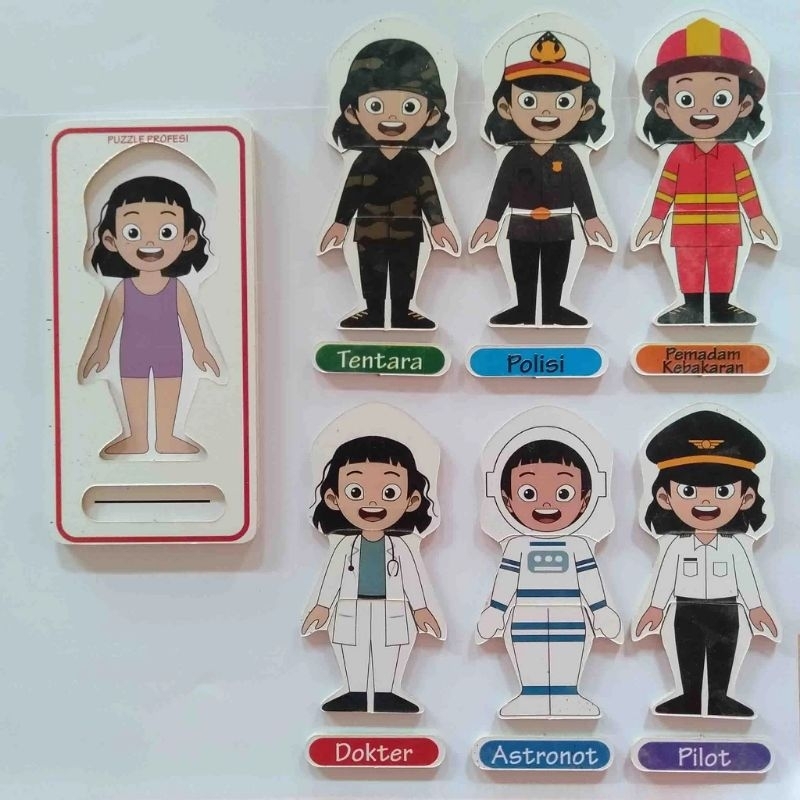 Jual Puzzle Kayu Edukatif Edukasi Anak 6 Profesi Polisi Tentara Pilot ...