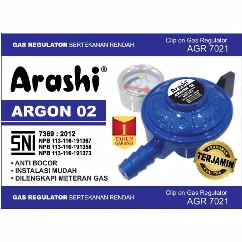 Jual Regulator Gas Arashi Argon 02 Meter SNI Regulator Kompor Gas ...