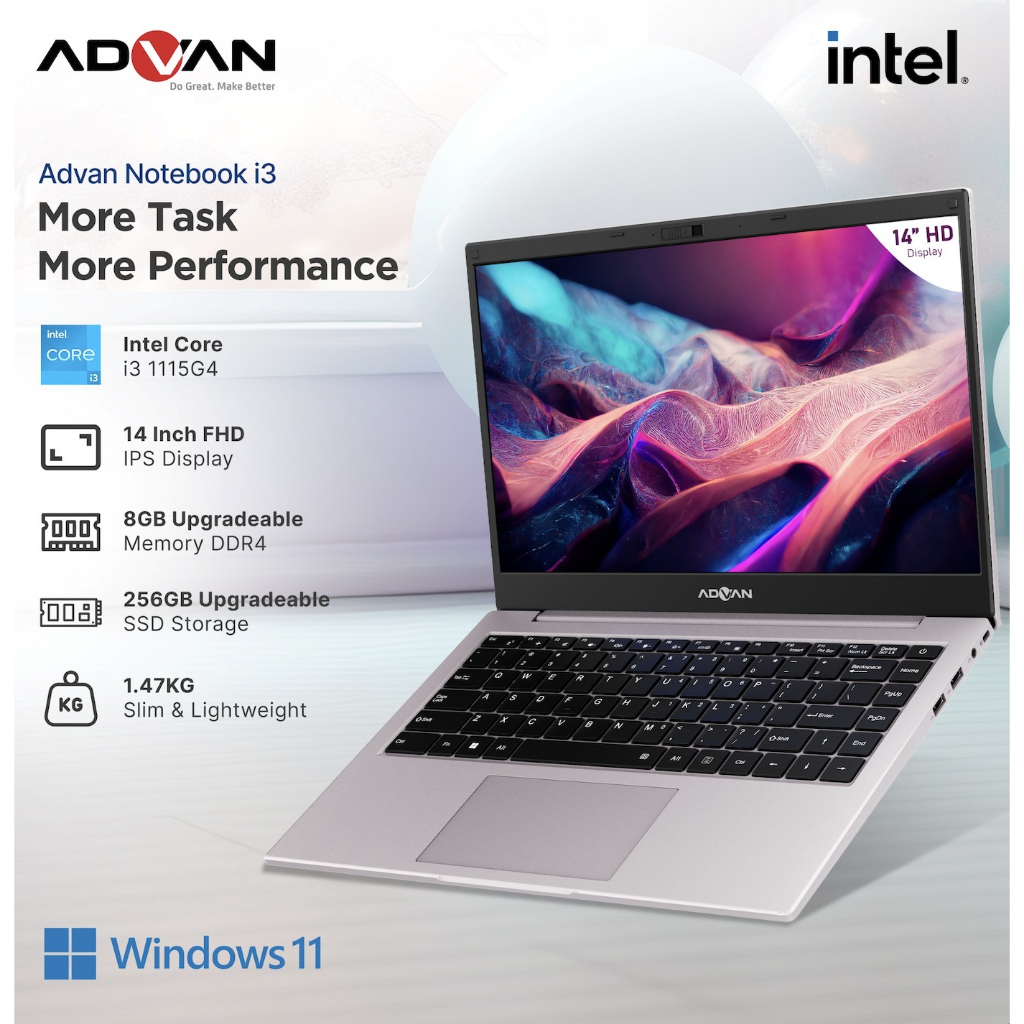 Jual ADVAN Laptop Notebook i3 Gen Intel 115G4 14" Inch FHD IPS 8GB ...