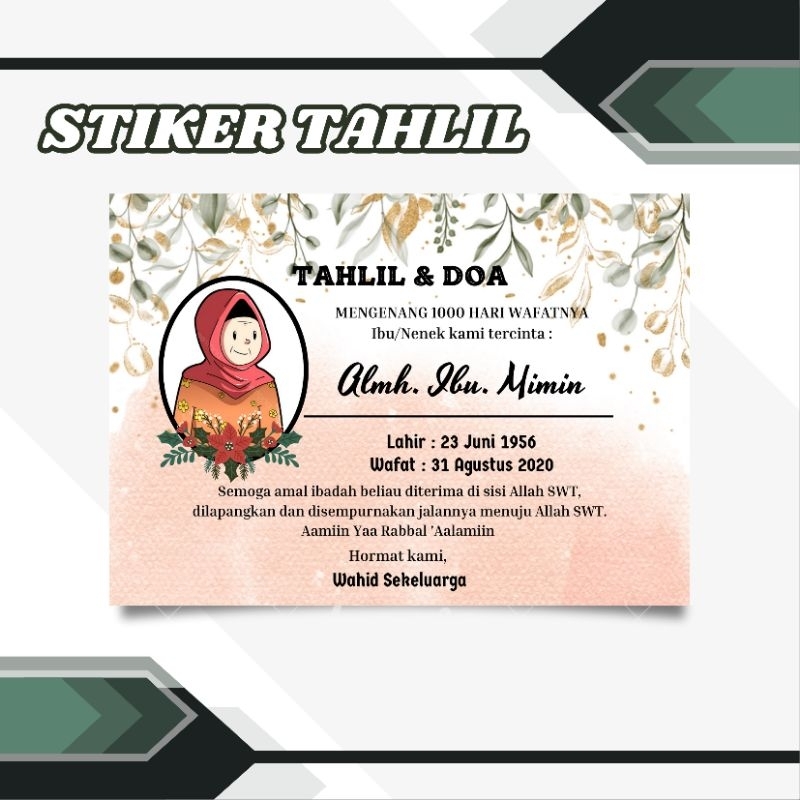Jual Stiker TAHLIL / 40 / 100 / 1000 Hari/ 1 Tahun / 2 Tahun / Stiker ...