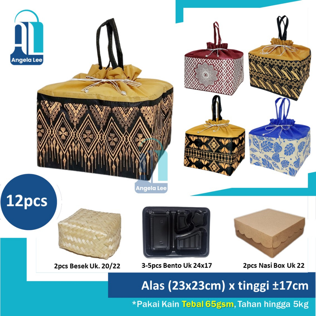 Jual 12pcs Tas Kain Serut Motif Batik utk 2dus 22x22 Goodie Bag Hajatan syukuran spunbond besek ...