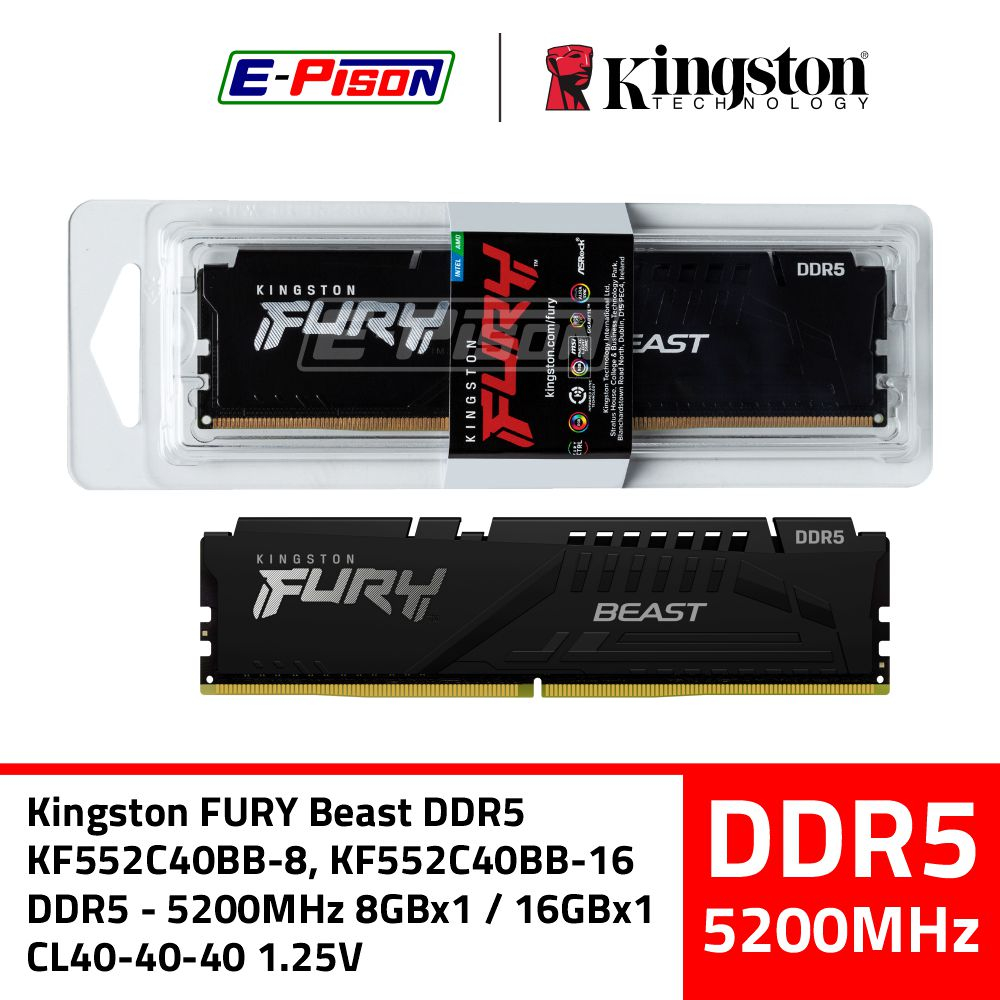 Jual RAM PC DDR5 8GB 16GB 5200MHz Kingston FURY Beast DDR5 KF552C40BB-8, KF552C40BB-16 | Shopee ...