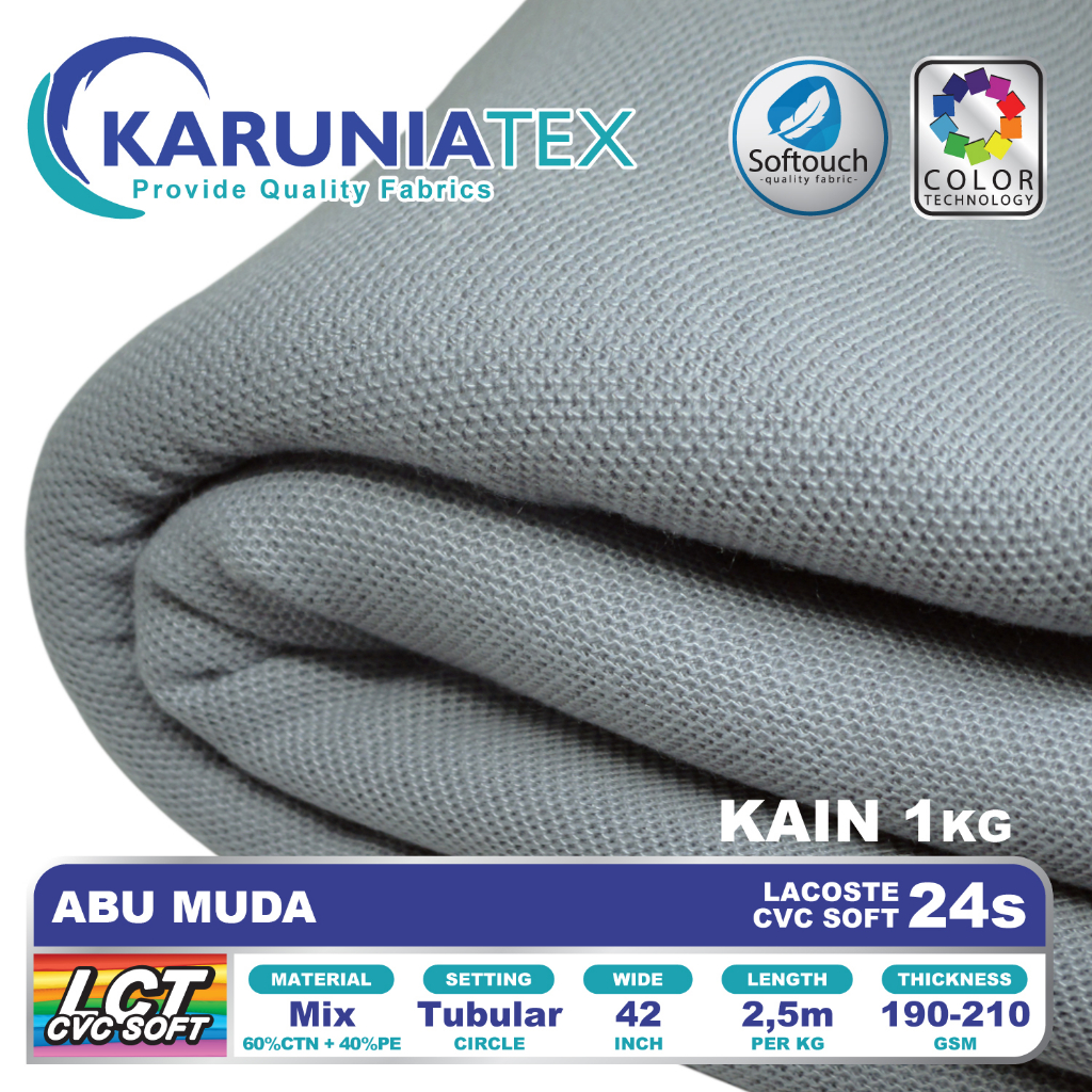 Jual Kain Kaos Polo CVC Soft 24s | Abu Muda | Karunia Textile | Shopee ...