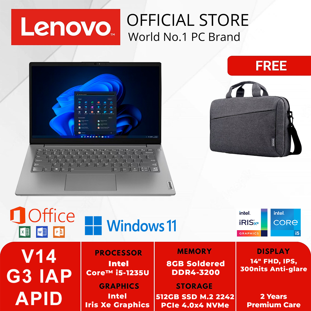 Jual LENOVO V14 GEN 3 G3 IAP APID GREY CORE i5-1235U 8GB 512GB W11+OHS | Shopee Indonesia