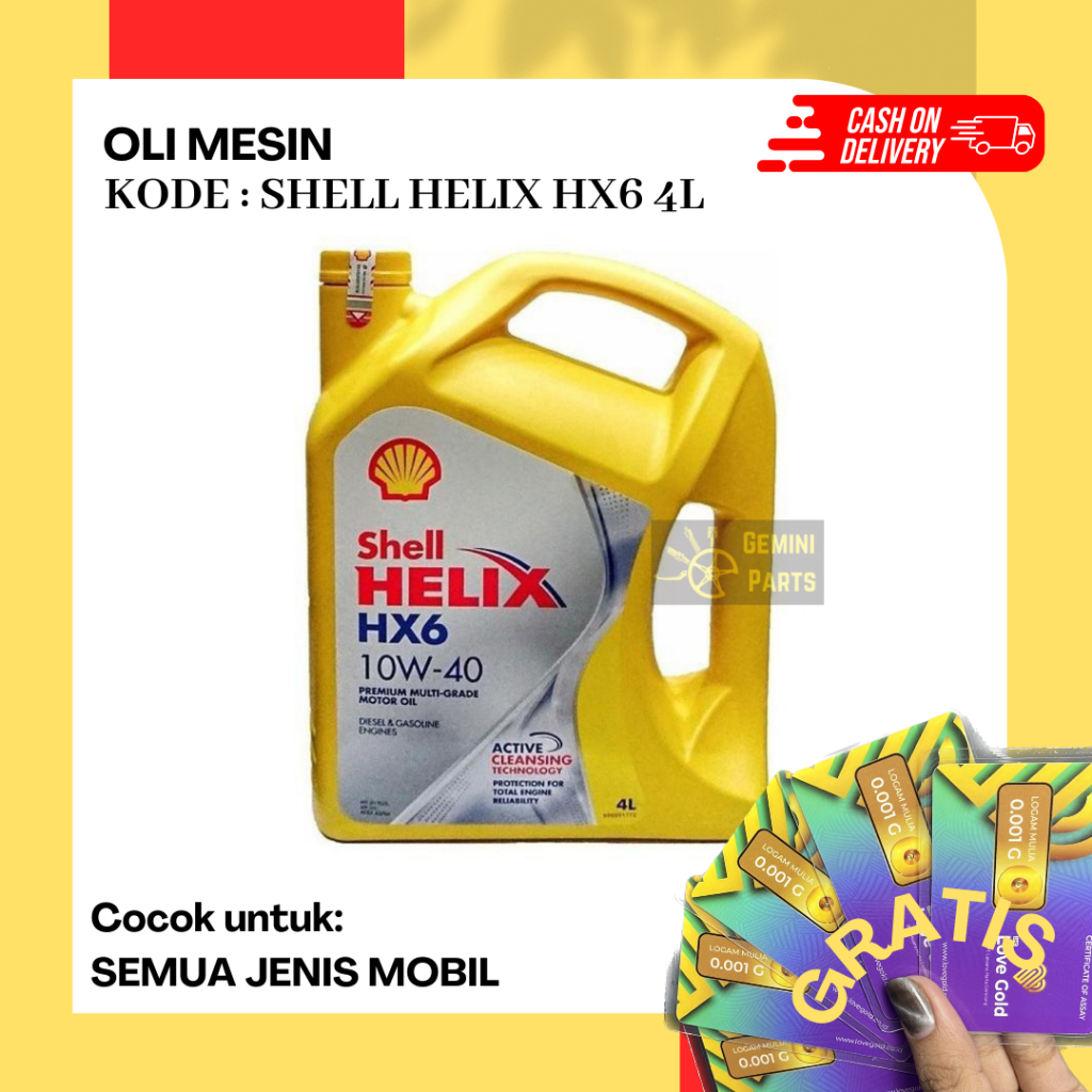 Jual OLI SHELL HELIX HX6 10W-40 4LITER GALON | Shopee Indonesia
