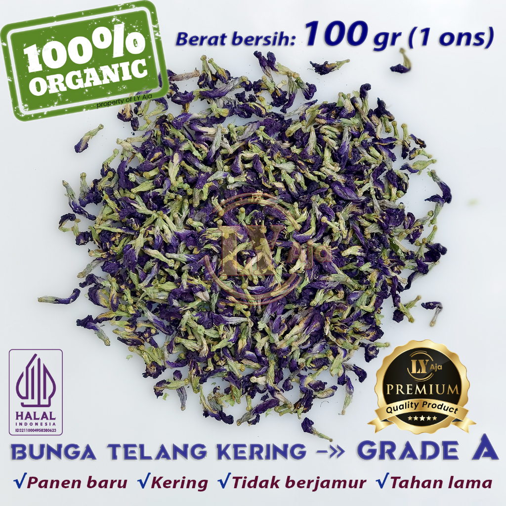 Jual Teh Bunga Telang Kering 100 gram LY Aja Butterfly Pea Organik ...