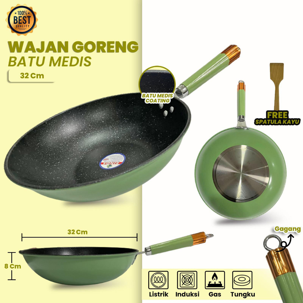 Jual GSM Panci Wok 32CM Batu Medis double Bottom/ Wajan Penggorengan ...