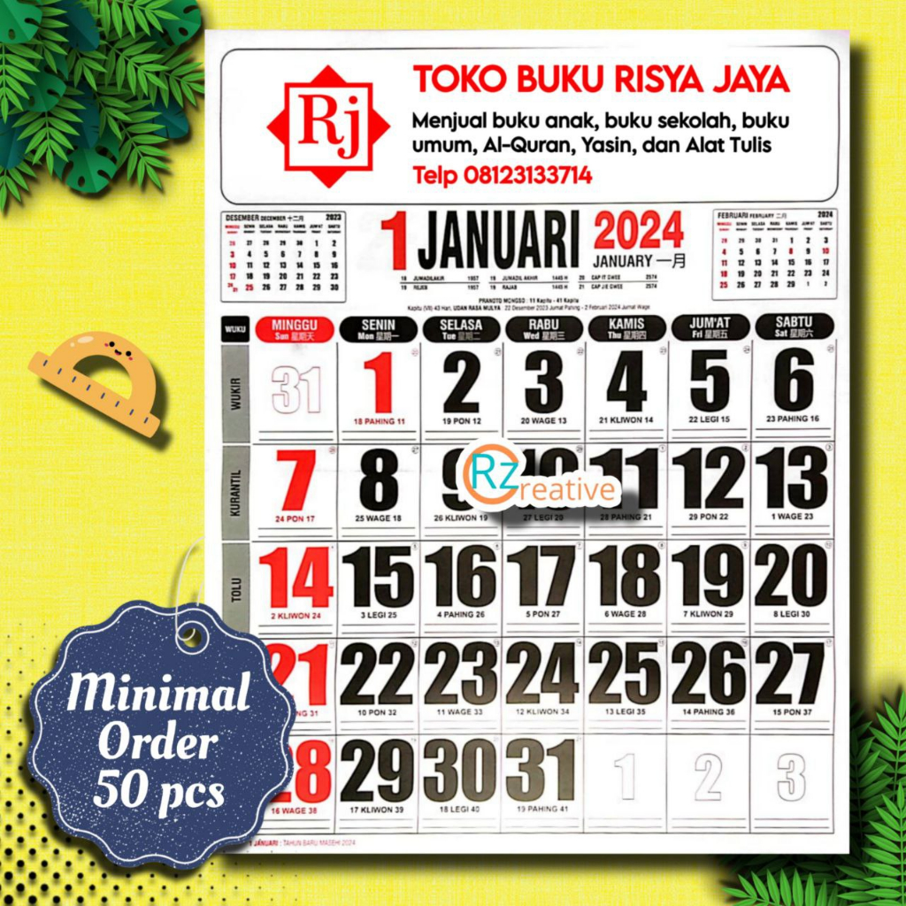 Jual Kalender Custom Sablon Tahun 2024 Ukuran Jumbo (Minimal Order 50 ...