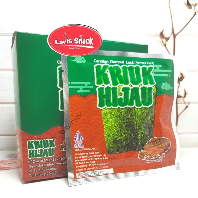 Jual Cemilan Rumput Laut Kriuk Hijau Nori Goreng Aneka Rasa Box (Isi 12 ...