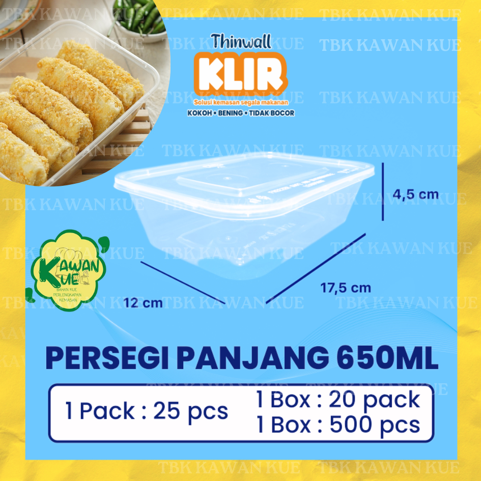 Jual THINWALL KLIR PERSEGI PANJANG 650 ML - FOOD CONTAINER - KEMASAN ...