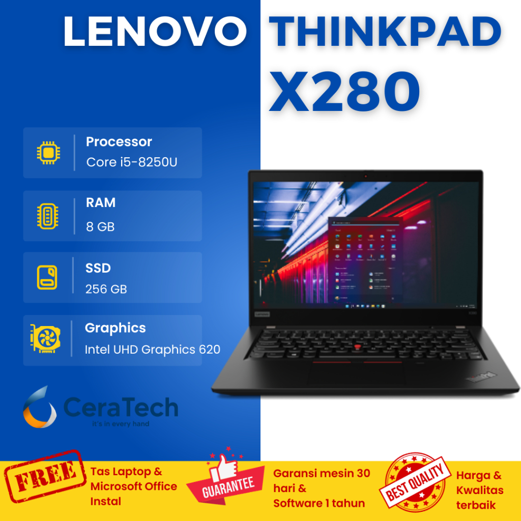 Jual LAPTOP LENOVO THINKPAD X280 - Core i5 gen 8 RAM 8GB SSD 256GB ...
