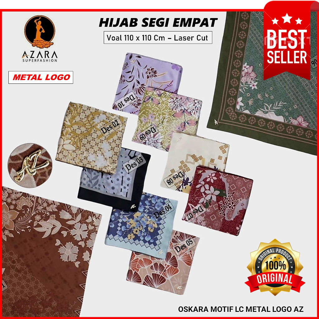Jual Dapat 10 Azara Motif Metal Logo Hijab Segi Empat Voal Oskara LC ...