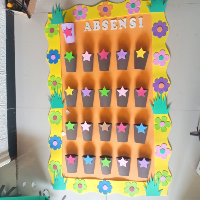 Jual Absensi Kelas Paud TK SD Bahan Spon Eva (60 x 115 cm) unik bunga ...