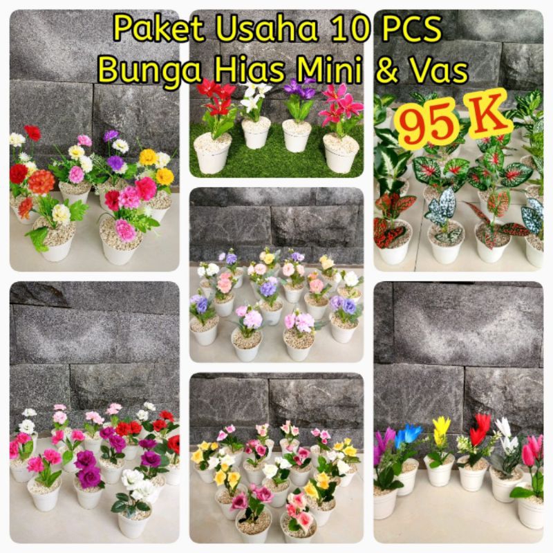 Jual (COD) PAKET USAHA BUNGA HIAS MINI + POT 10 PCS BUNGA ARTIFICIAL ...