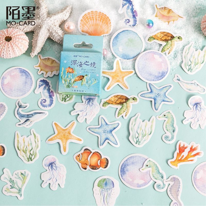 Jual [HARU] 46pcs Deep Under the Sea Sticker Box Sea Creature Stickers ...