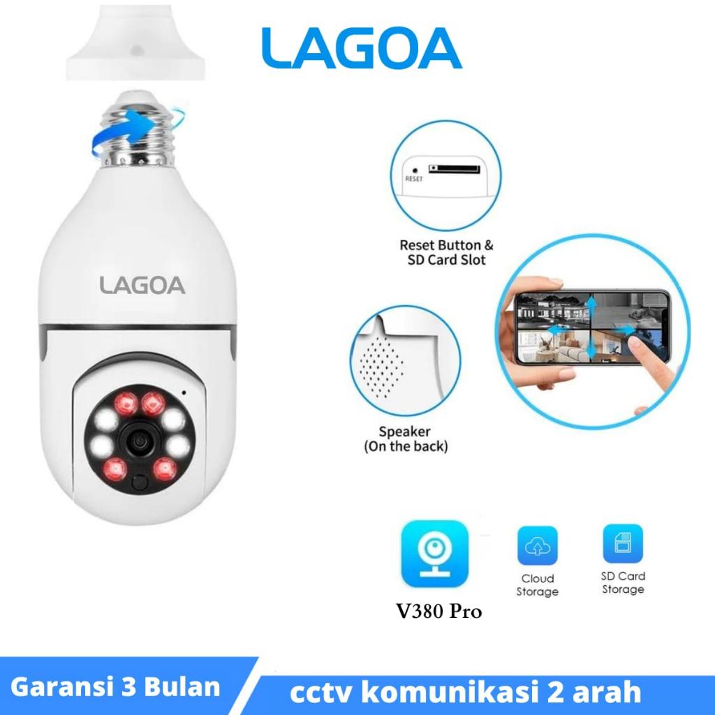 Jual LAGOA KAMERA CCTV LAMPU BOHLAM 8MP V380 PRO SENSOR GERAK INDOOR ...