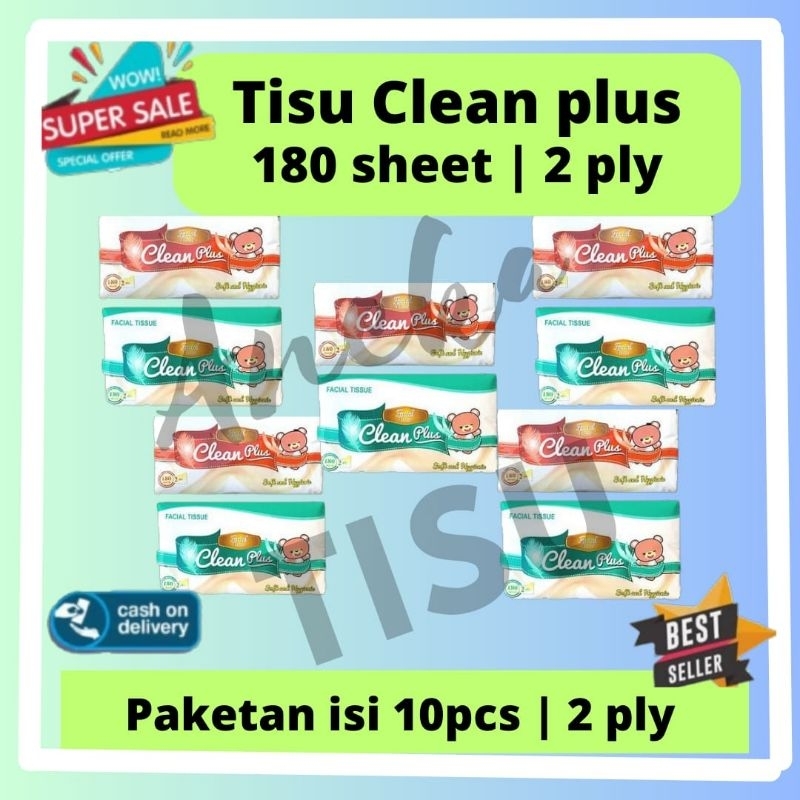 Jual paketan 10 pcs tisu clean plus 180 sheet | Shopee Indonesia