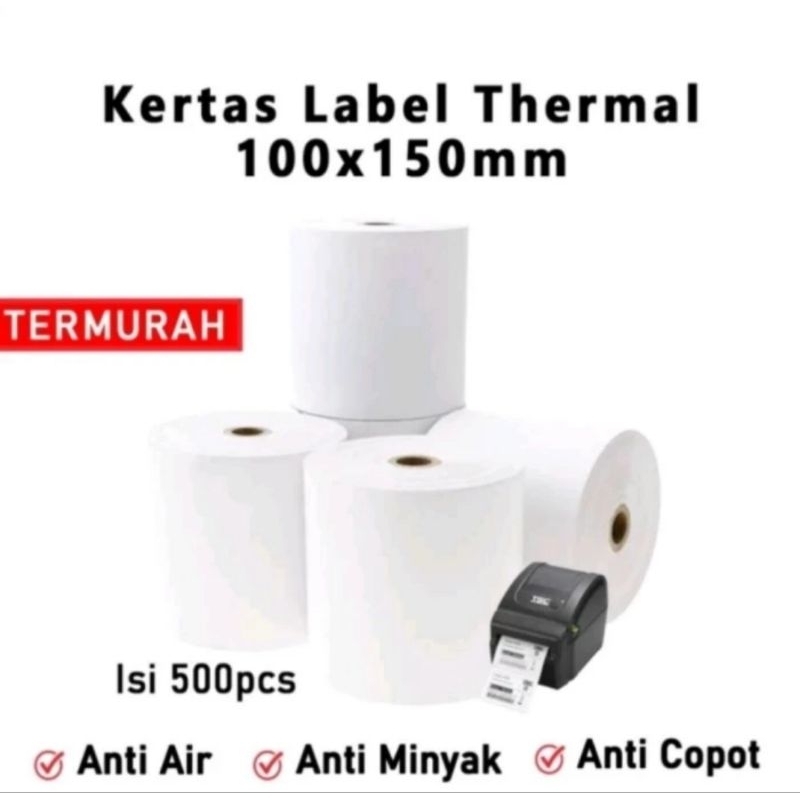 Jual Kertas Stiker Label Barcode Resi Thermal 100 x 150mm A6 500 lembar ...