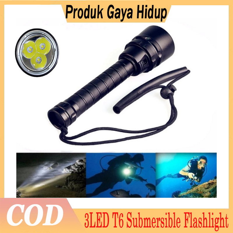 Jual Senter Selam 3LED T6 Powerful Super bright led Scuba Diving Flashlight 200M Underwater ...
