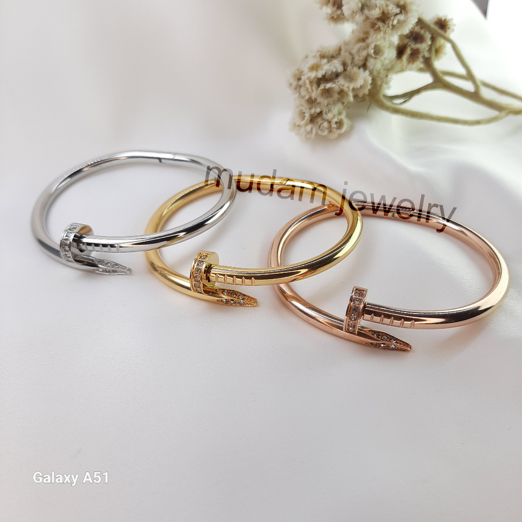 Jual Gelang Bangle Titanium Model Paku Size Kecil Tersedia Warna Rose ...