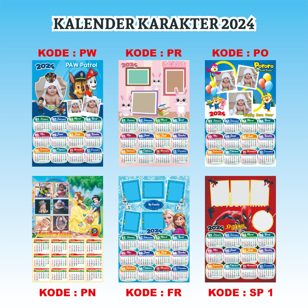 Jual Kalender Karakter 2024 Custom Foto Kalender Foto Kalender Custom ...