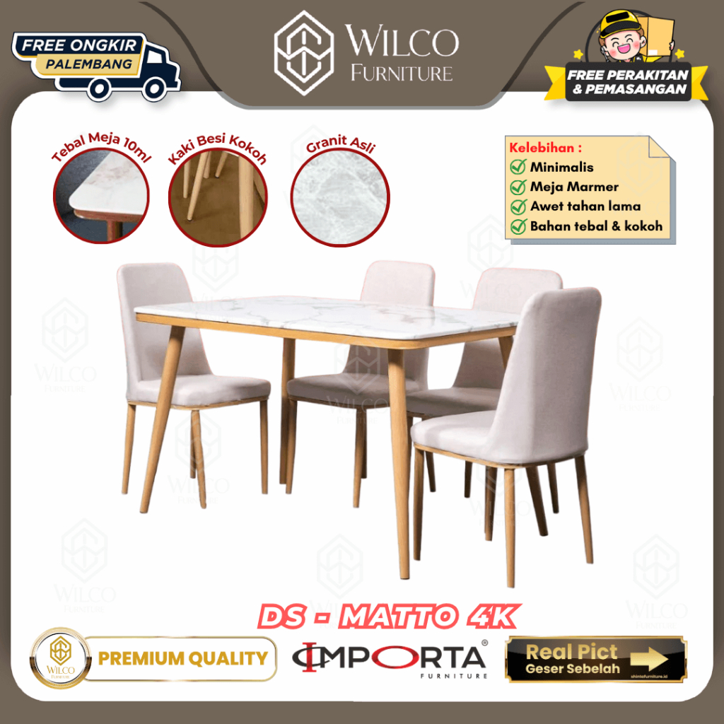 Jual Meja Makan Marmer Importa 4 Kursi DS Matto Light Wood 4K 6K White ...
