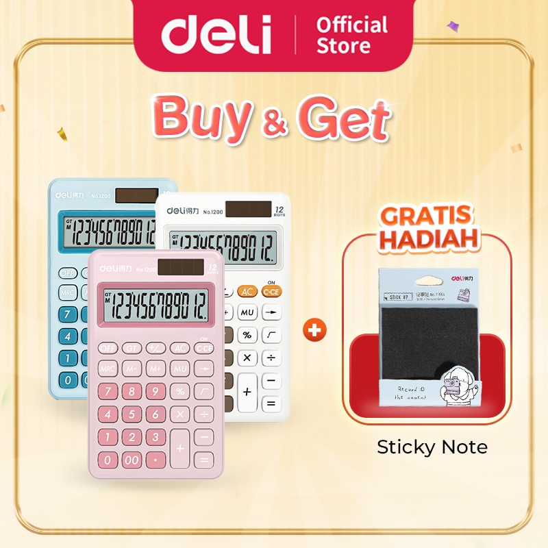 Jual Deli Mini Desktop Calculator / Kalkulator Meja Mini Portable Dual Power 3 Warna 1200 ...