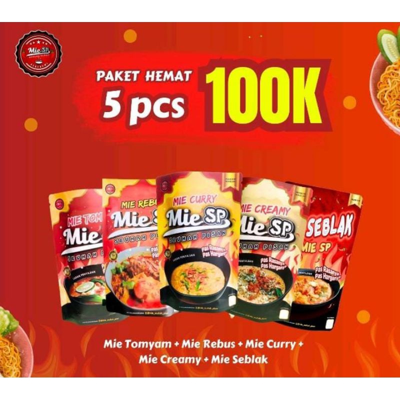 Jual PAKET KOMPLIT 5 PCS MIE SP(TOMYAM,REBUS,CURRY,CREAMY,SEBLAK ...