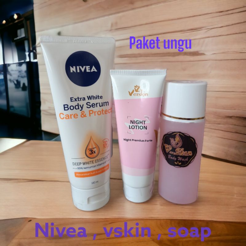 Jual VEZSKIN PAKET UNGU NIVEA SABUN VSKIN ( body lation whitening) | Shopee Indonesia