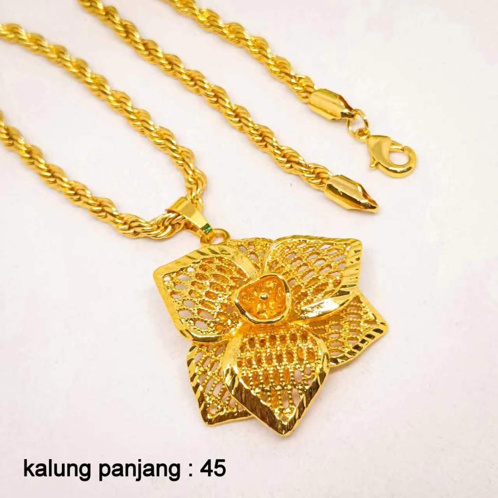 Jual kalung liontin(45cm) mawar motif kotak kendari lapis emas 24k anti ...