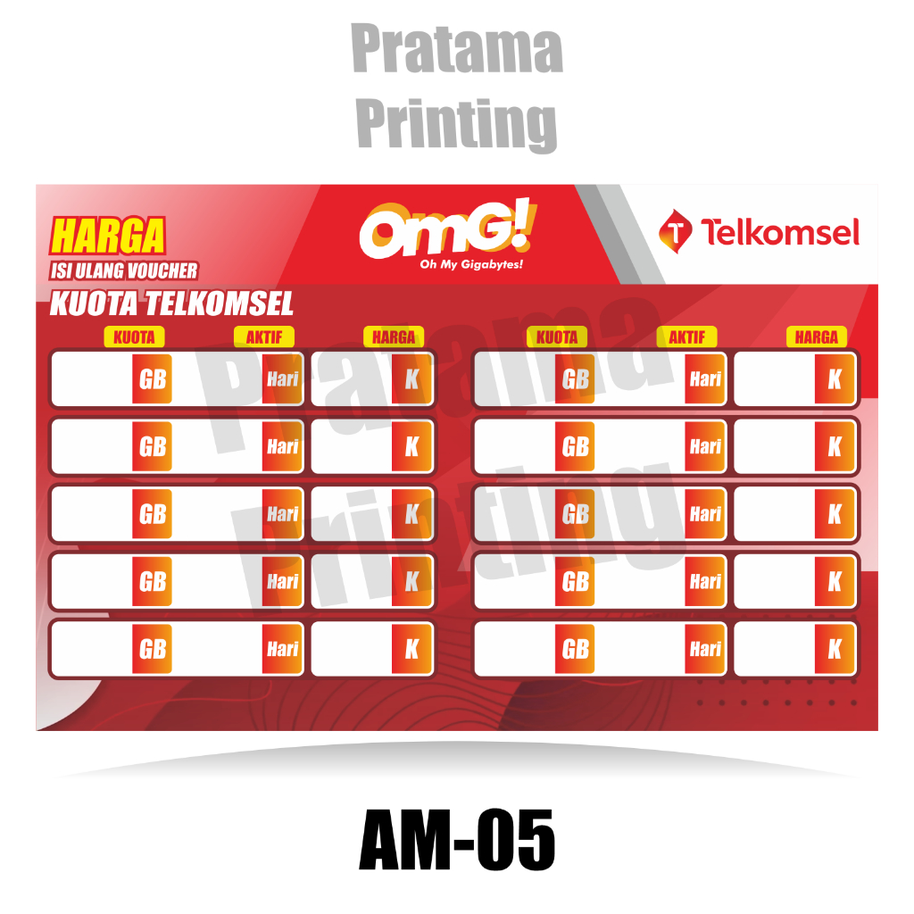 Jual Poster Konter Daftar Harga Kuota [TELKOMSEL - AM05] | Shopee Indonesia