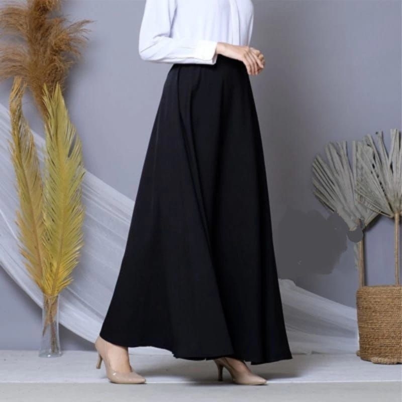 Jual ROK KERJA WANITA PANJANG ROK A PINGGANG KARET ROK HITAM PANJANG ...