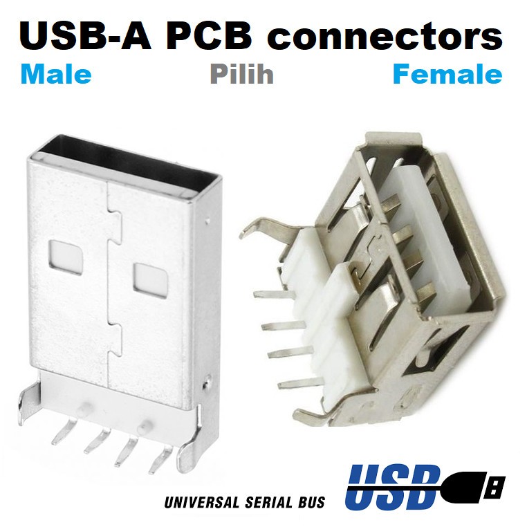 Jual Socket USB type-A PCB Hole Connector Male Female Soket adaptor ...