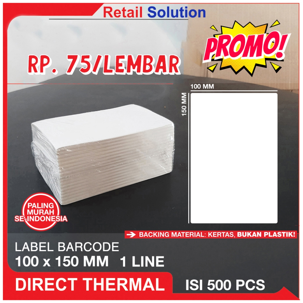 Jual Label Thermal Resi Stiker 100x150 mm / 100 x 150 mm / 100x150mm ...