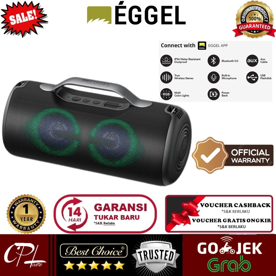 Jual Eggel Elite XL 2S Waterproof Portable Bluetooth Speaker with RGB ...