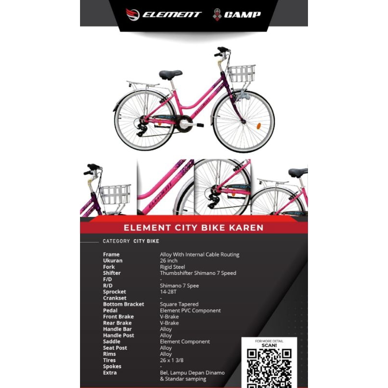 Jual SEPEDA PEREMPUAN REMAJA DEWASA 26 INCH ELEMENT KAREN 7 SPEED ALLOY ...
