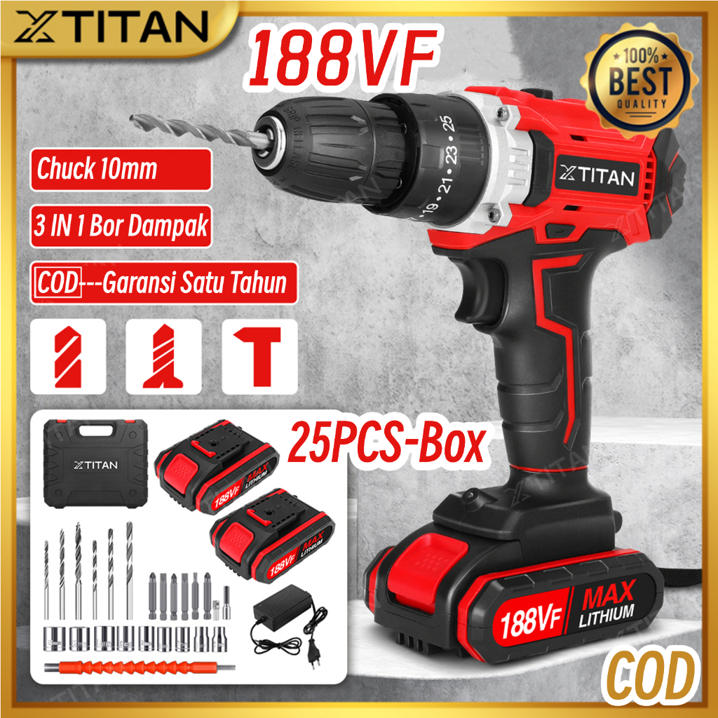 Jual 【COD】XTITAN 188VF 10mm Bor Baterai 3500rpm Bor Impact Drill Bor Baterai Bor Listrik Bor ...