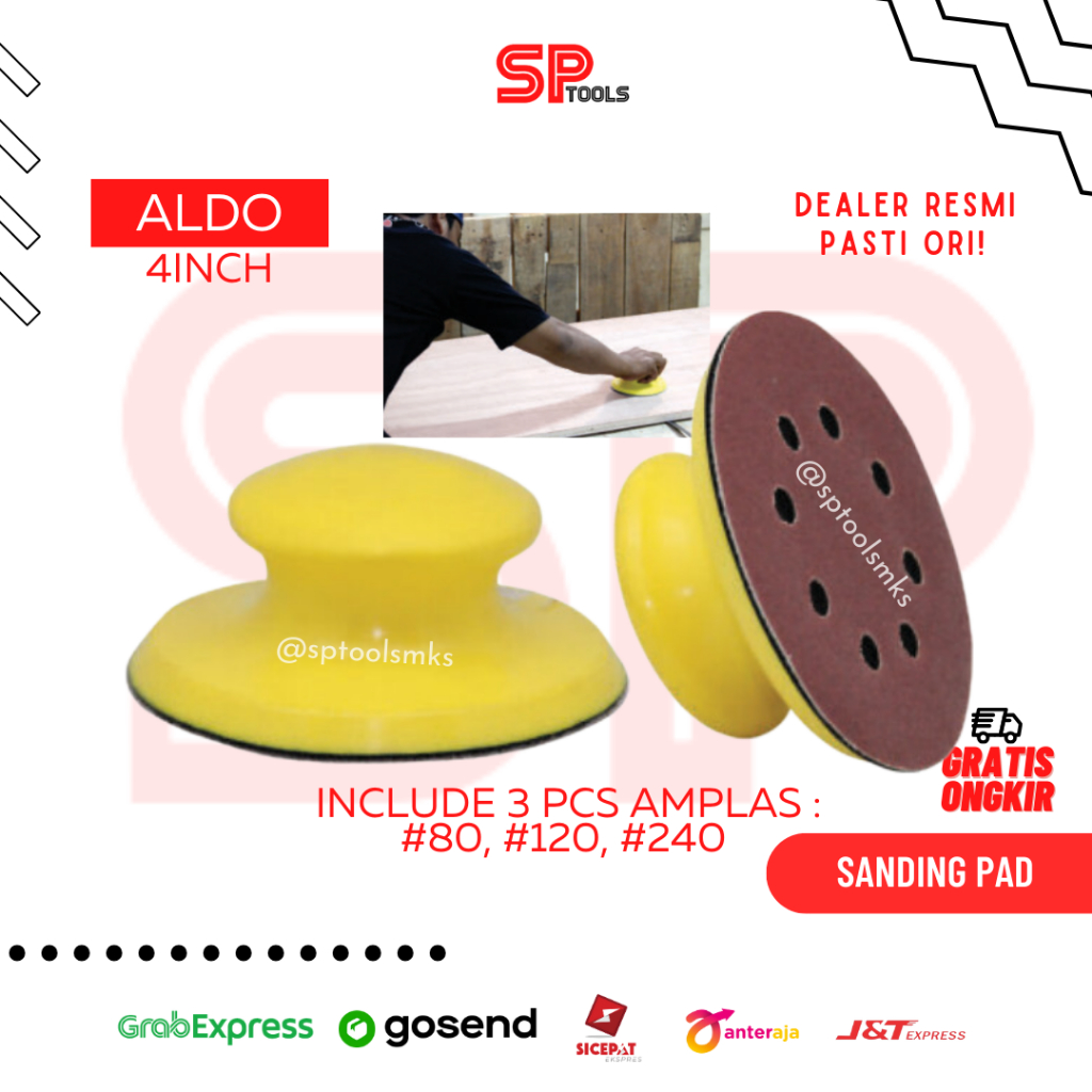Jual SANDING PAD 4" 4 INCH / ALAT AMPLAS KAYU BULAT MANUAL VELCRO ALDO ...