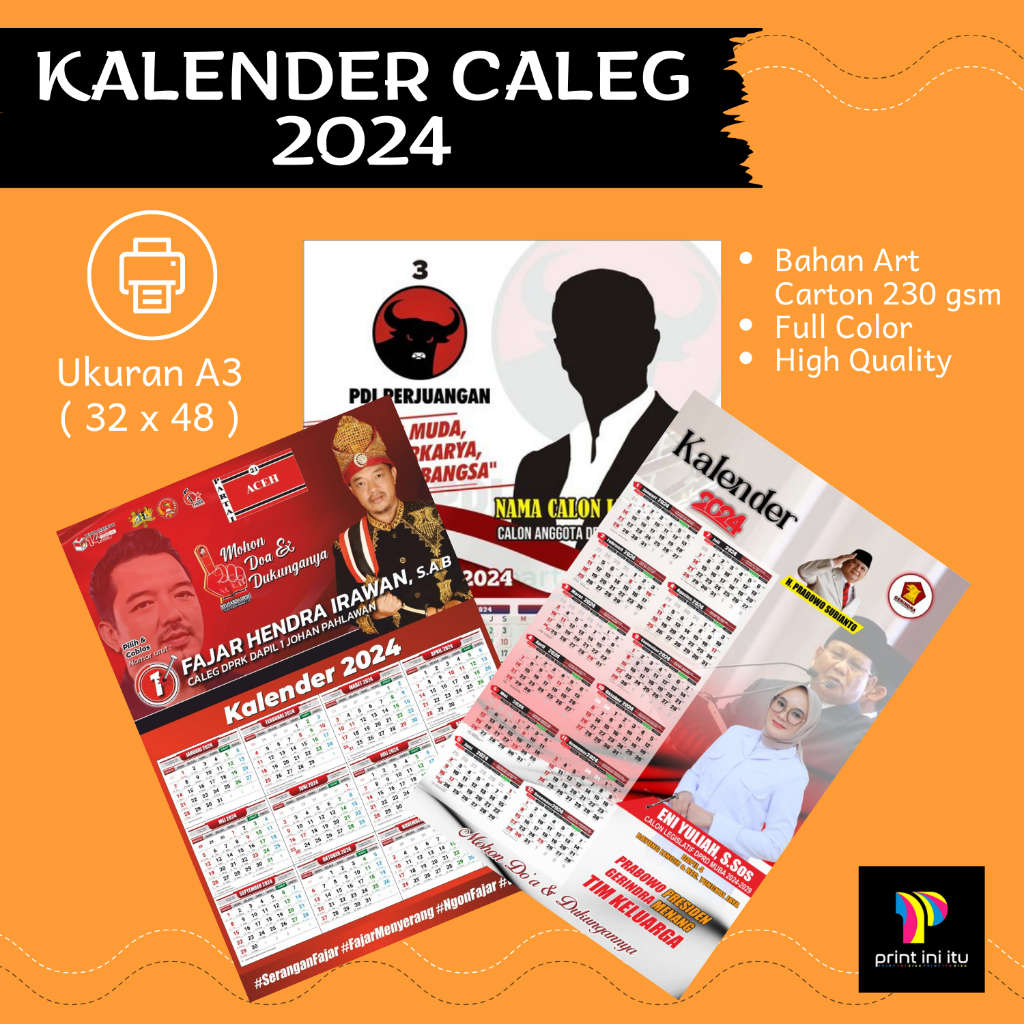 Jual KALENDER DINDING AC 230 gsm CALEG KALENDER PEMILU 2024 PROMO ...