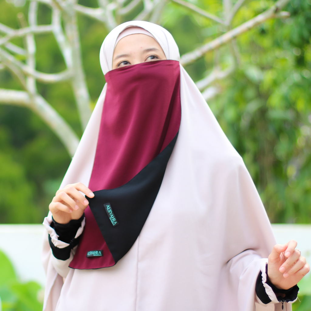 Jual Niqab Cadar Tali Karet Bolak Balik 2 Warna Sifon Premium dua warna | Shopee Indonesia