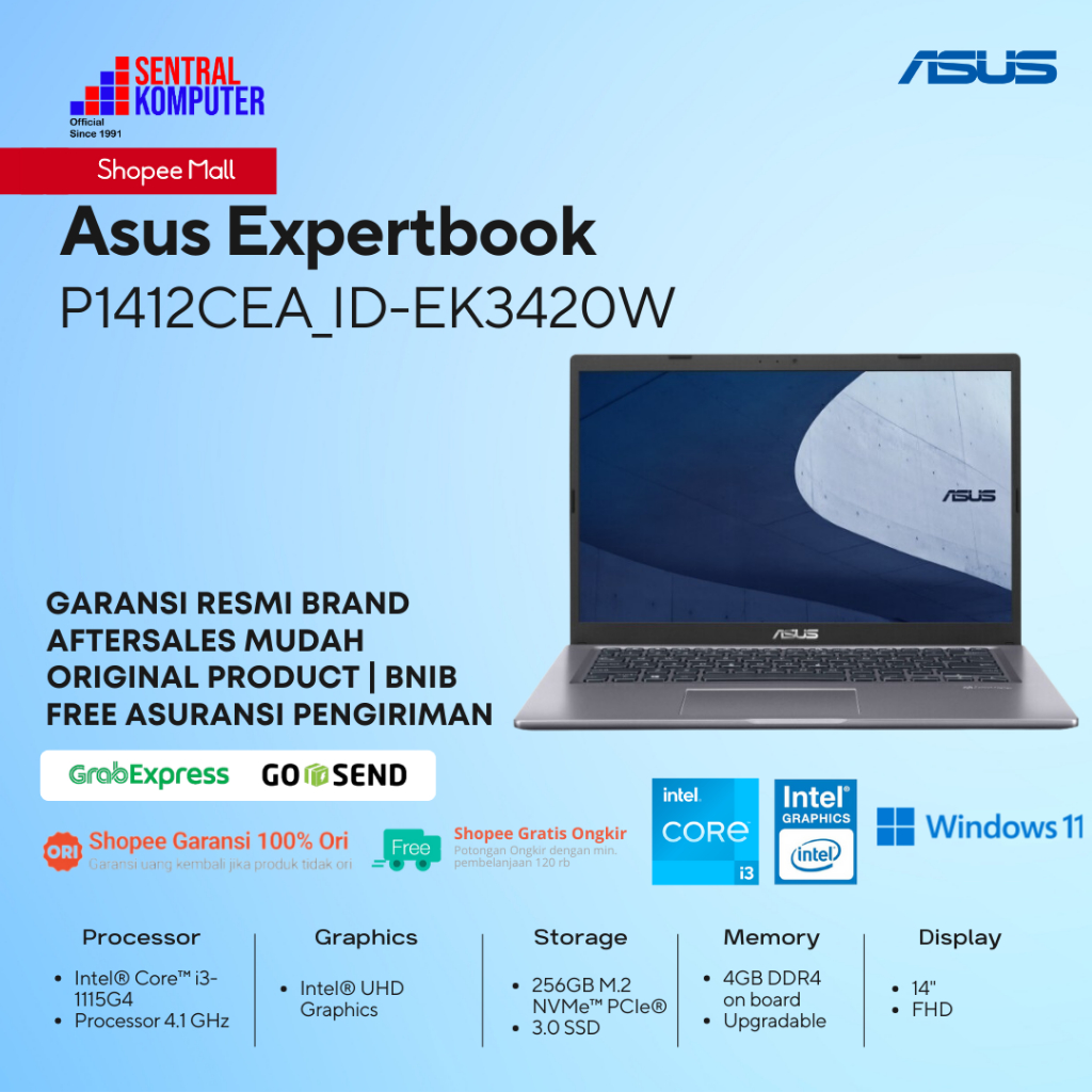Jual ASUS EXPERTBOOK P1412CEA i3-1115G4 8GB 256GB INTEL UHD 14" FHD W11 ...