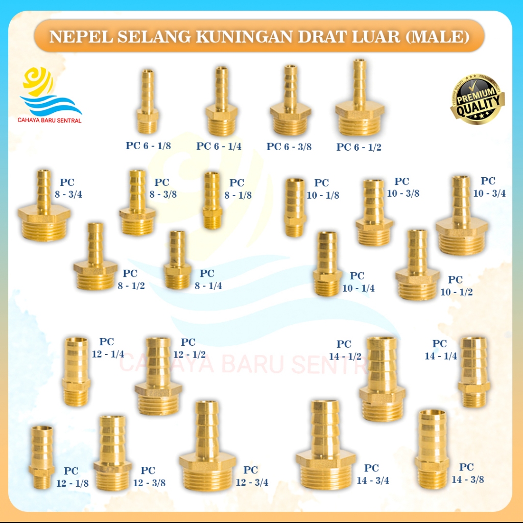 Jual Hose Nepel / Nepel Selang Kuningan Drat Male PC | Shopee Indonesia