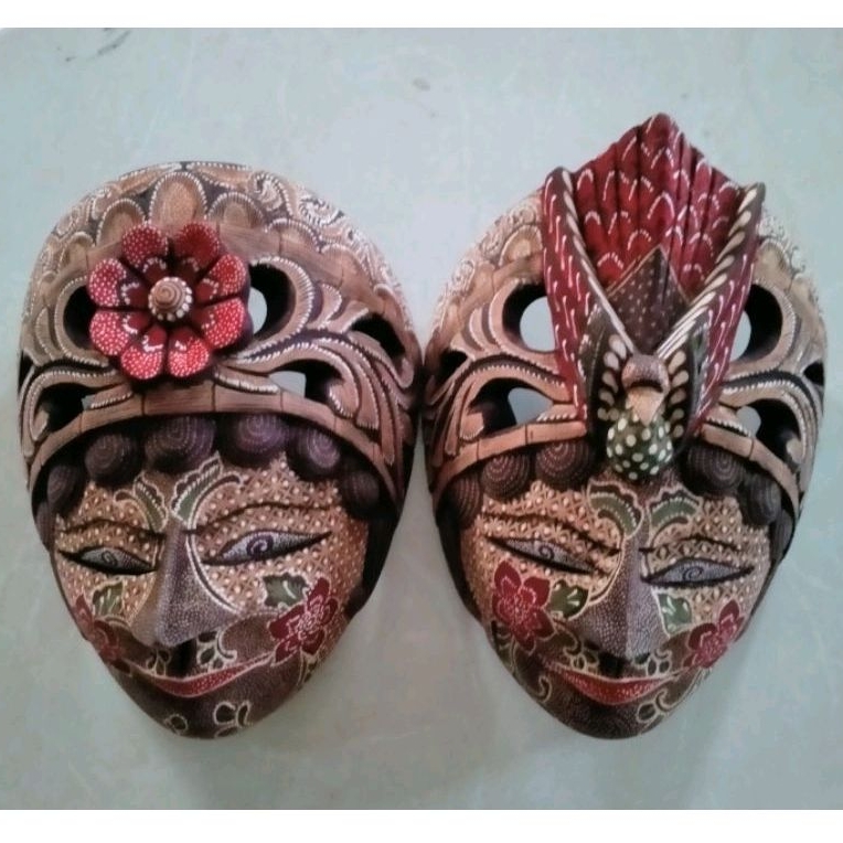 Jual topeng kayu batik ukir model merak bunga ukuran M 19x16cm | Shopee ...