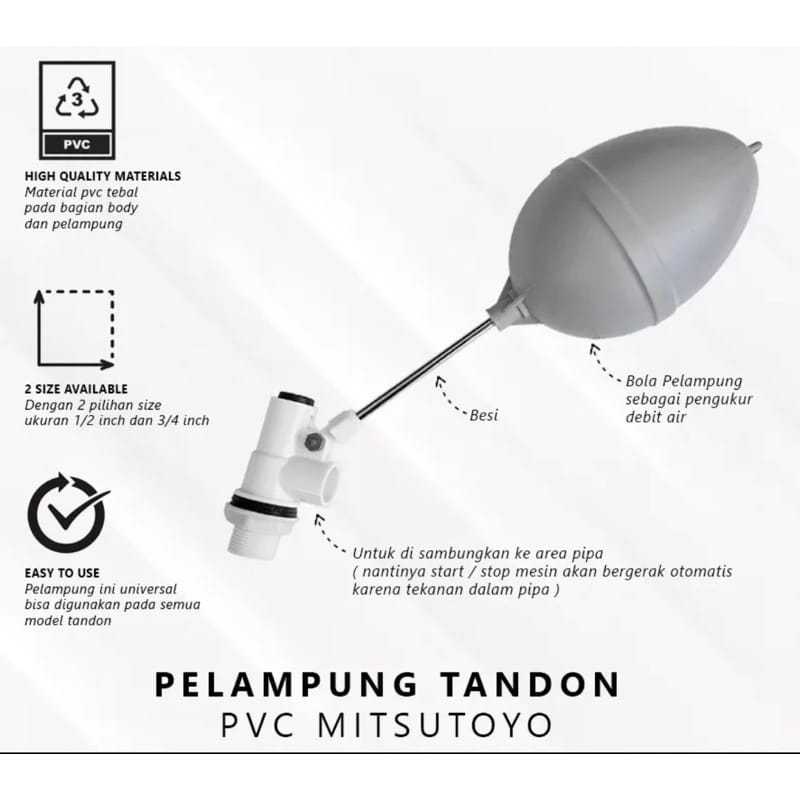 Jual Kran Pelampung Tandon Otomatis 1/2 dan 3/4 Mitsutoyo PVC Plampung ...