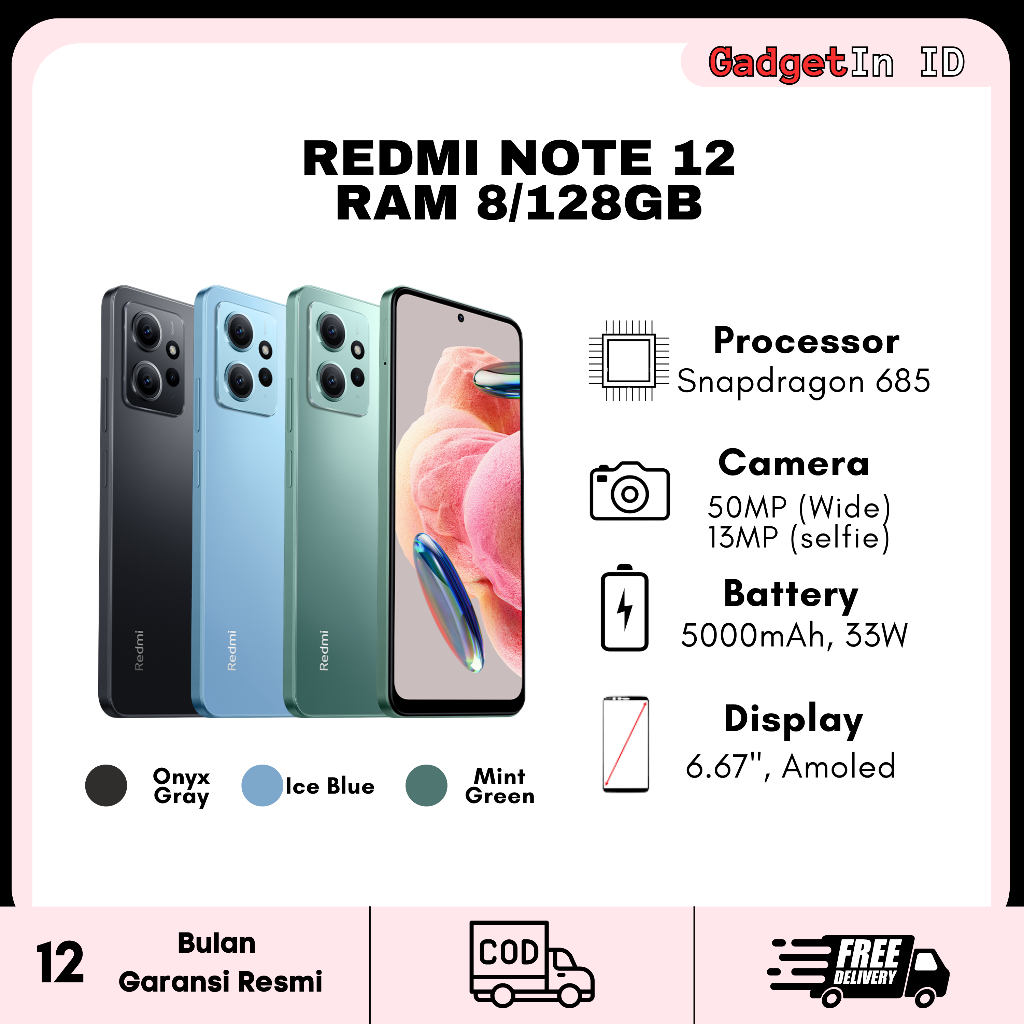 Jual XIAOMI REDMI NOTE 12 RAM 8/256 & 8/128 & 6/128 & 4/128 Garansi ...