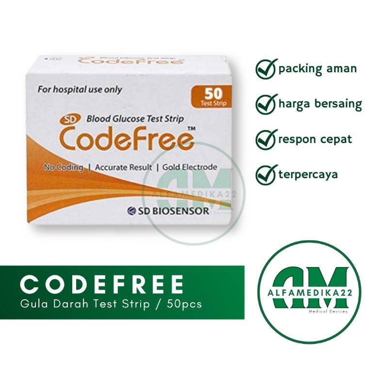 Jual Strip tes Kadar Gula Darah / Blood glucose test strip 50T CodeFree ...