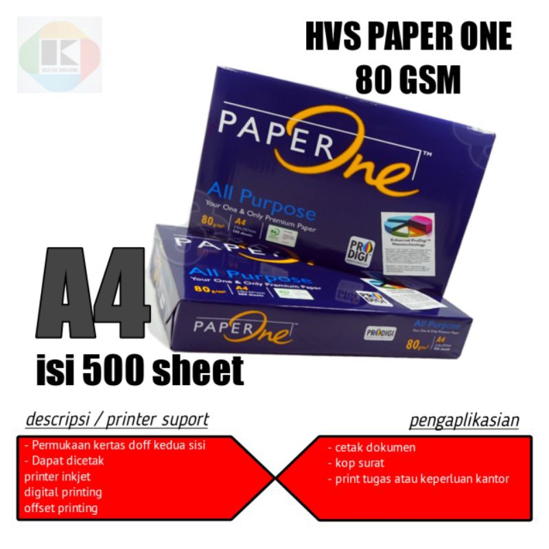 Jual kertas HVS 80 gsm A4 paper one 500 lembar kertas HVS paper one A4 80 gsm isi 500 lbr kertas ...
