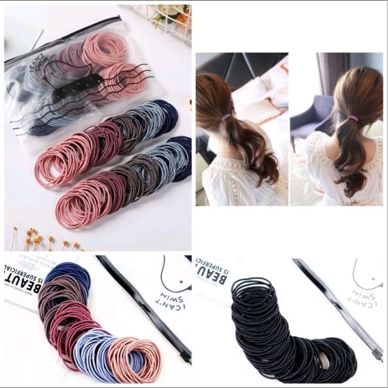 Jual IKAT RAMBUT GELANG POLOS WARNA WARNI ISI 50&100 PCS MODEL KOREA ...